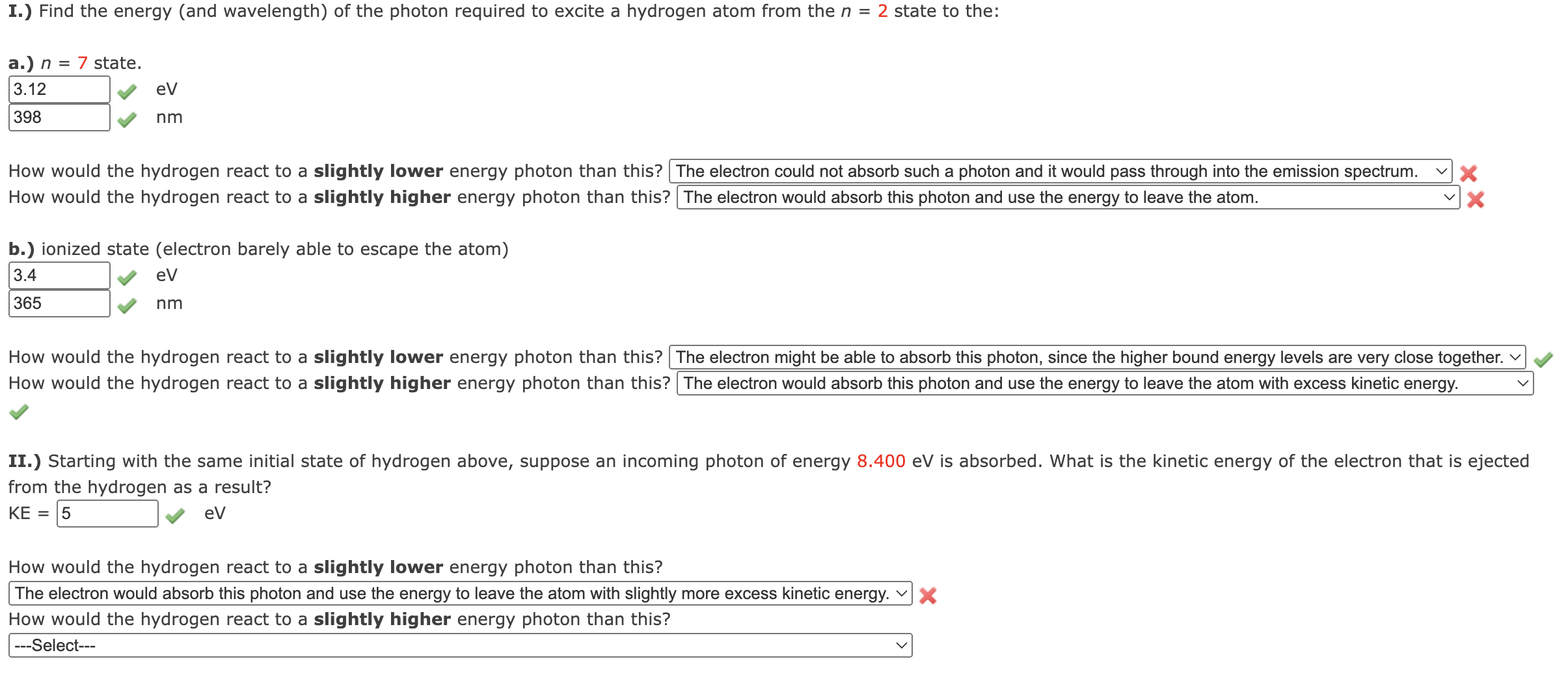 Solved I.) ﻿Find the energy (and wavelength) ﻿of the photon | Chegg.com