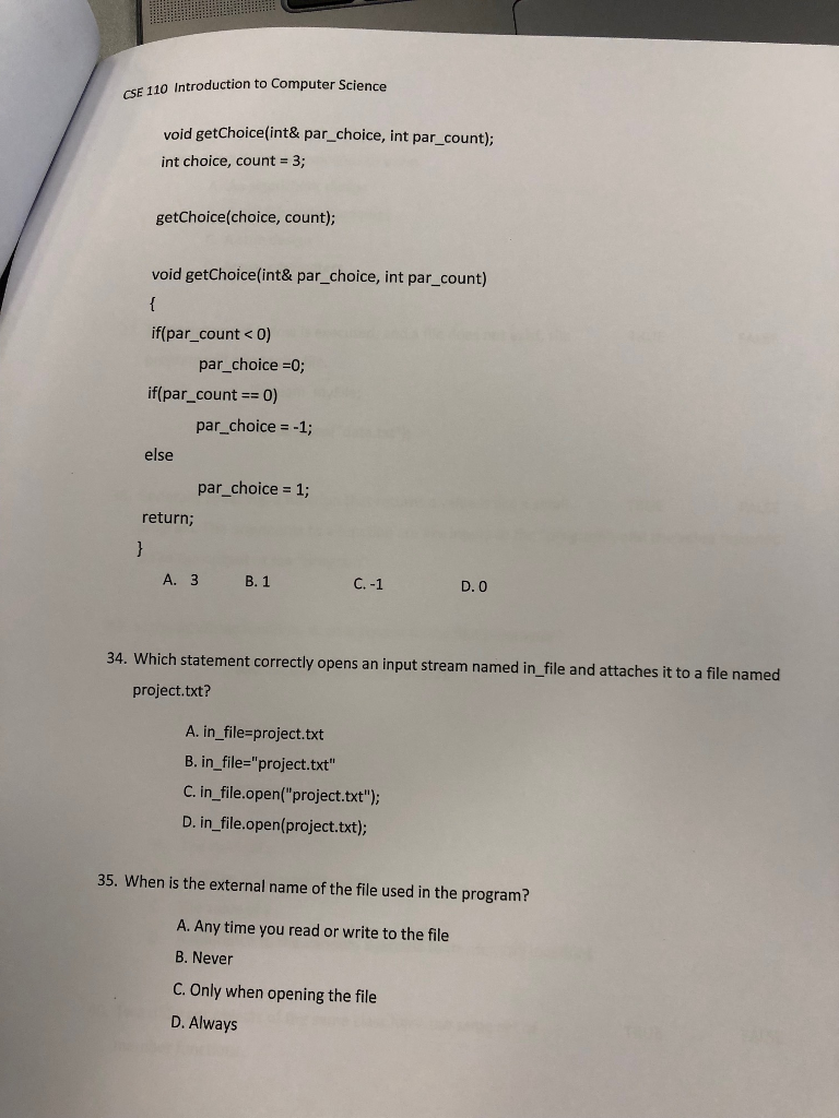 Solved Ntroduction To Computer Science Cse 110 I 28 Which