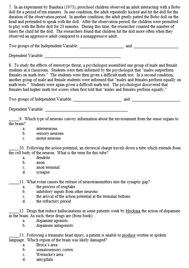 Solved 7. In an experiment by Bandura (1973), preschool | Chegg.com