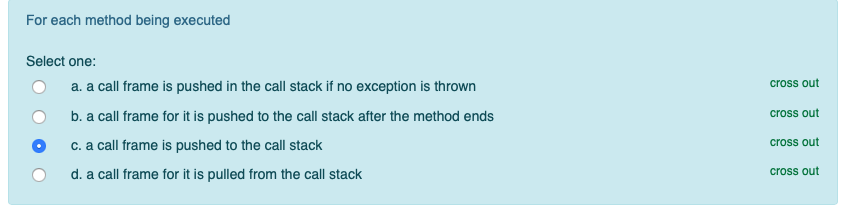 Solved For each method being executed Select one: O a. a | Chegg.com