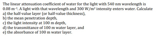 Solved The linear attenuation coefficient of water for the | Chegg.com