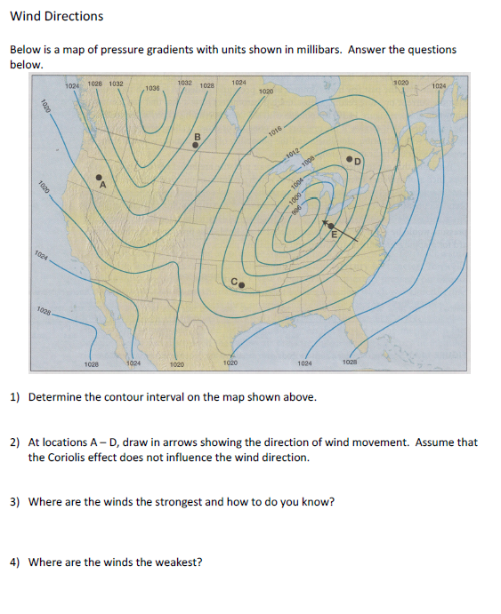 Solved Wind Directions Below is a map of pressure gradients | Chegg.com
