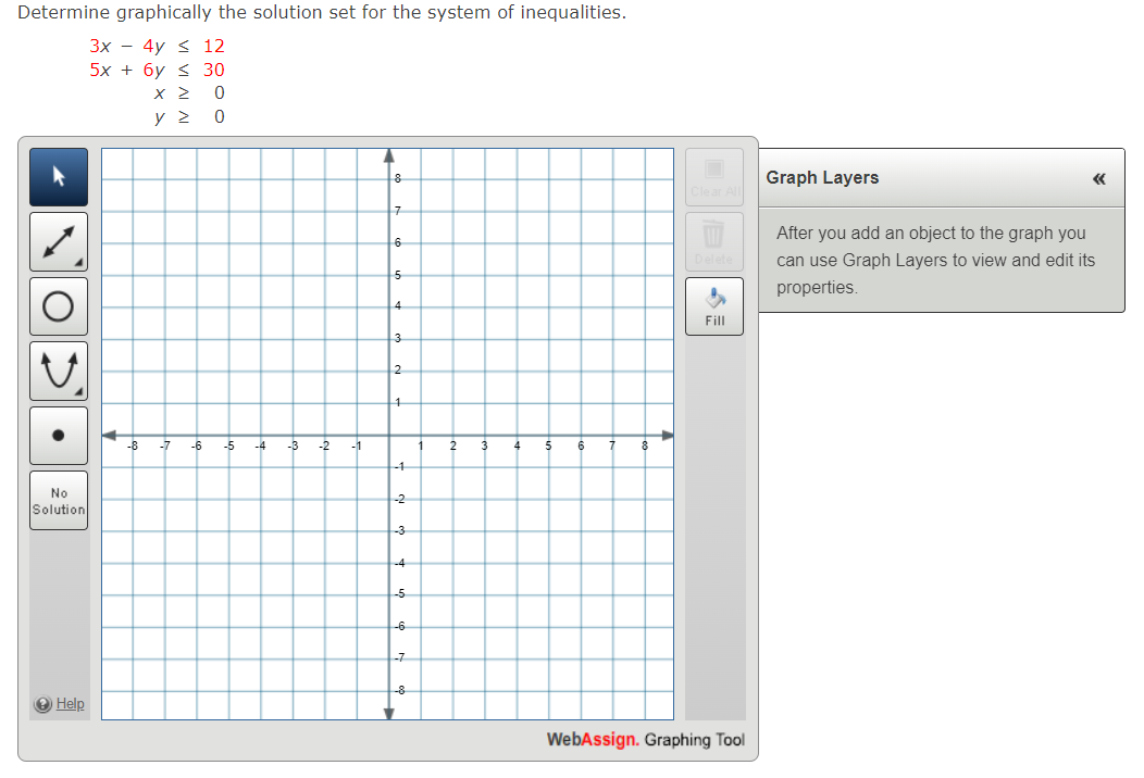 Solved 3x−4y5x+6yxy≤12≤30≥0≥0 Graph Layers After you add an | Chegg.com