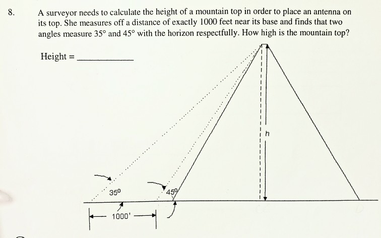 Solved A surveyor needs to calculate the height of a | Chegg.com