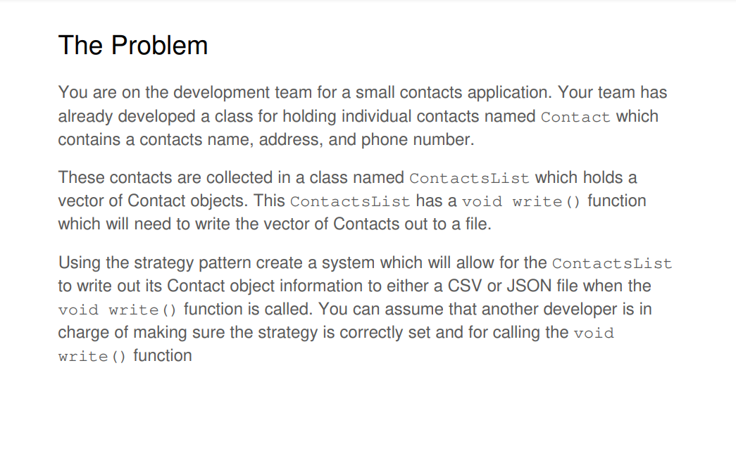 Solved The Problem You are on the development team for a | Chegg.com