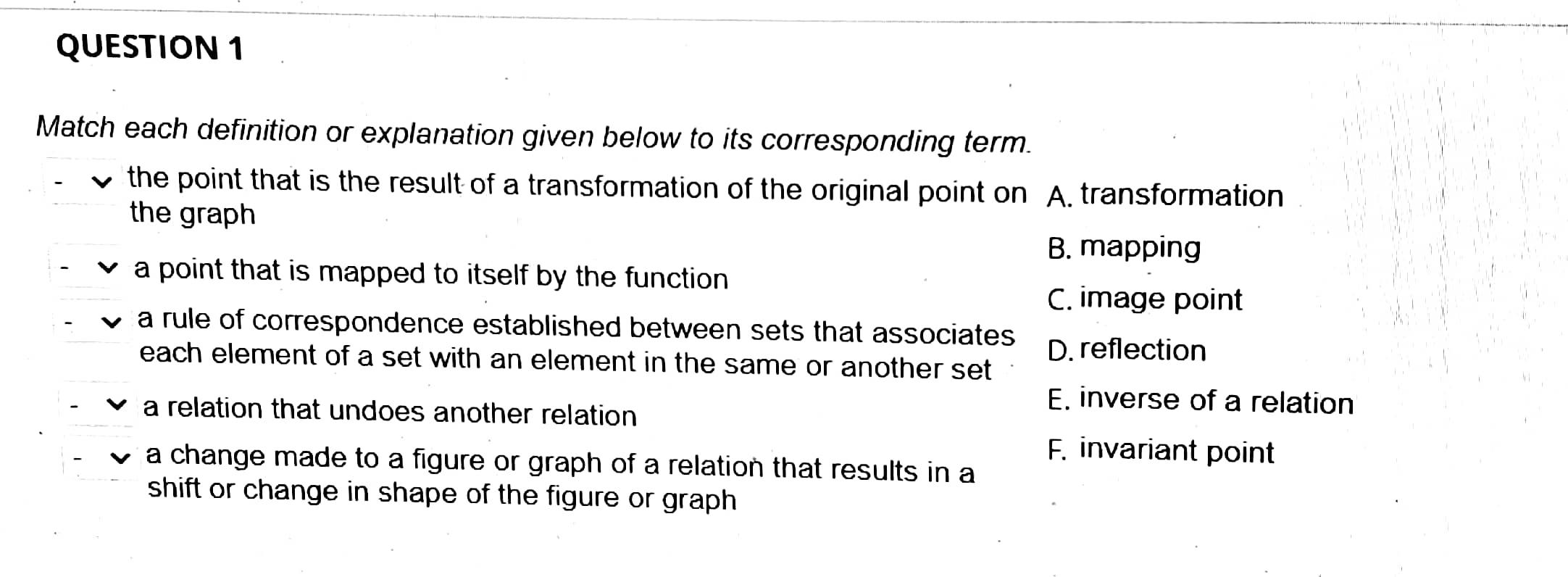 Solved QUESTION 1 Match each definition or explanation given | Chegg.com