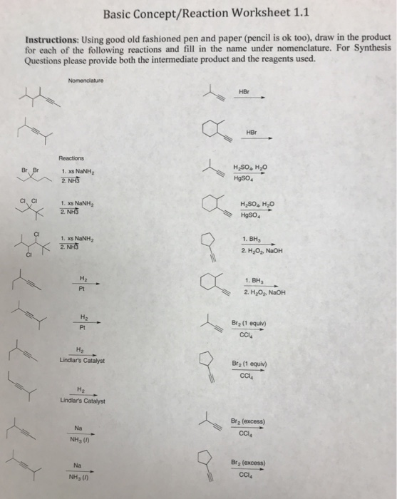 Solved Basic Concept/Reaction Worksheet 1.1 Instructions: | Chegg.com