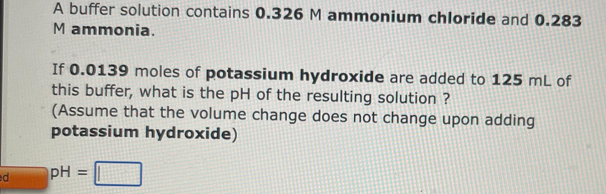 Solved A buffer solution contains 0.210M ammonium chloride | Chegg.com
