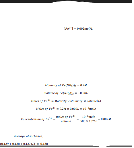 Solved [Fe3+]=0.002 mol/L Molarity of Fe(NO3))3=0.2M Volume | Chegg.com