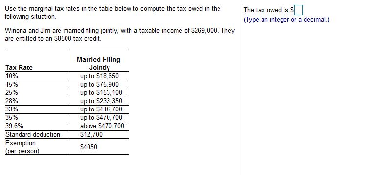 Solved Use the marginal tax rates in the table below to | Chegg.com