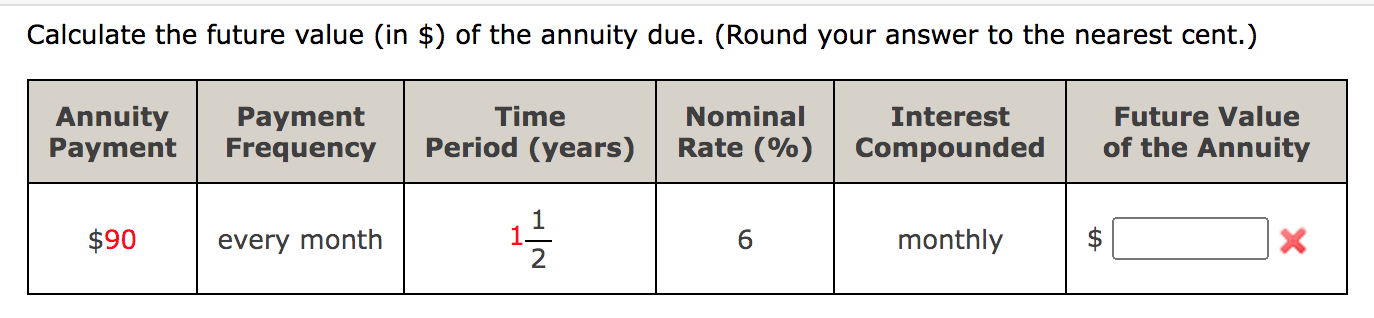 Solved Calculate the future value (in $) of the annuity due. | Chegg.com