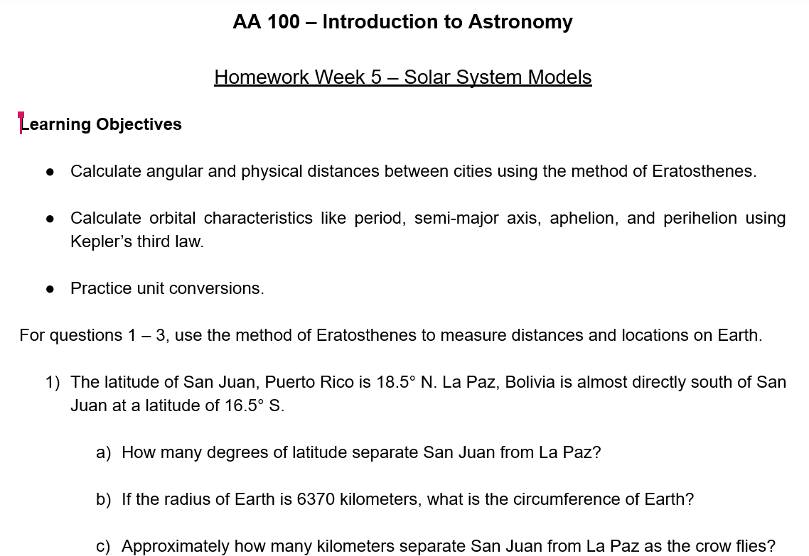 Solved Homework Week 5 - Solar System Models Learning | Chegg.com
