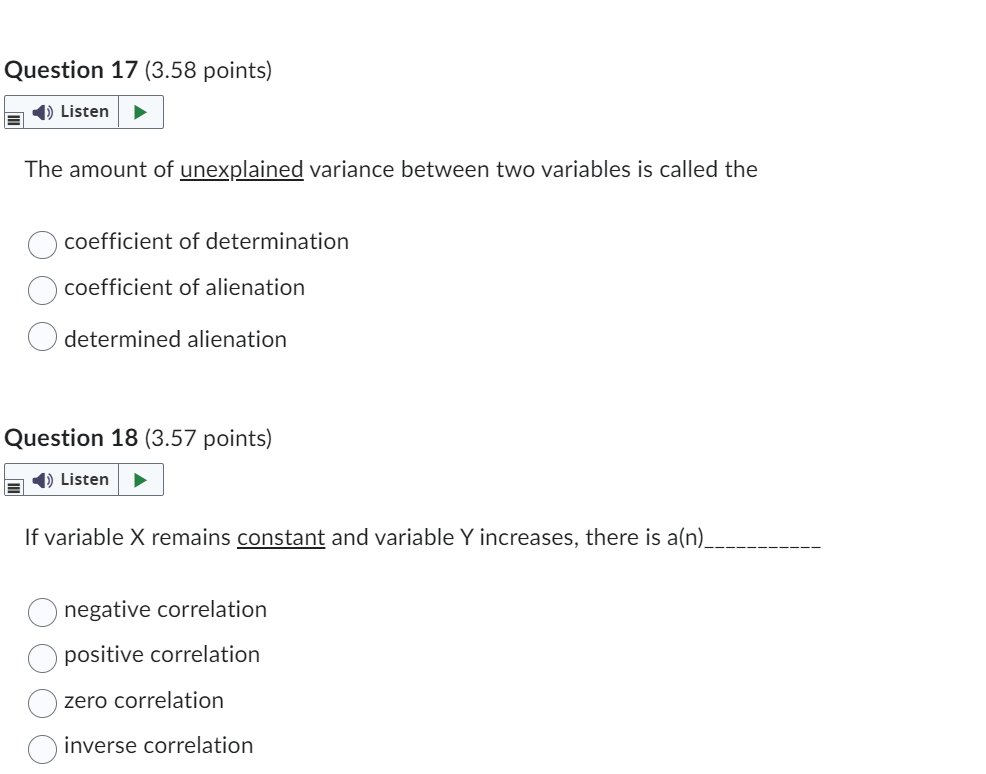 Solved Question 17 (3.58 points) ) Listen The amount of | Chegg.com