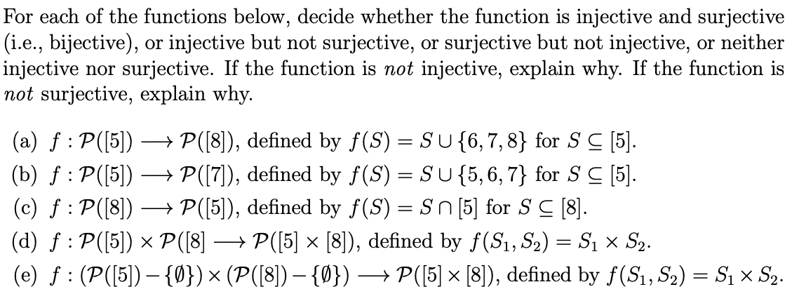 Solved For each of the functions below, decide whether the | Chegg.com