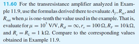 Solved 11.60 For the transresistance amplifier analyzed in | Chegg.com