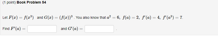 Solved (1 point) Book Problem 54 Let F(x) = f(m3) and G(x) = | Chegg.com