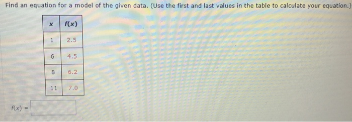 Solved Find an equation for a model of the given data. (Use | Chegg.com