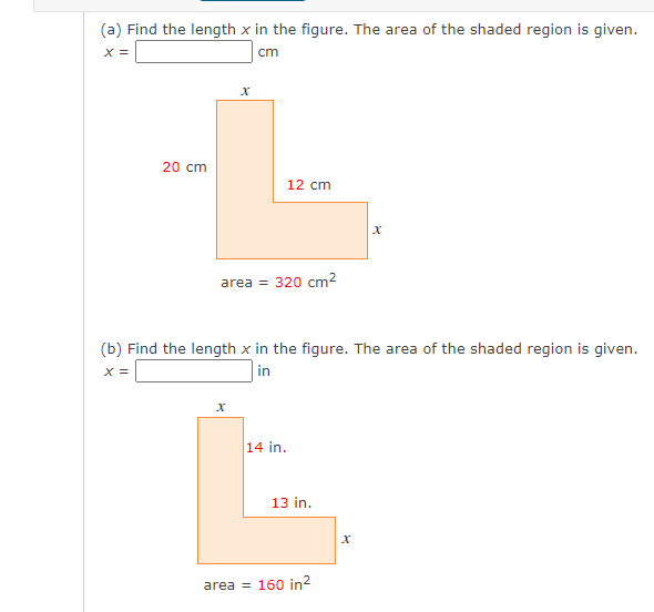 Solved (a) Find the length x in the figure. The area of the | Chegg.com
