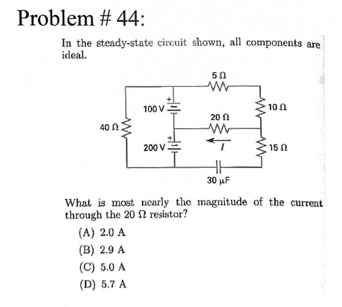 Solved Problem \# 44:In the steady-state circuit shown, all | Chegg.com