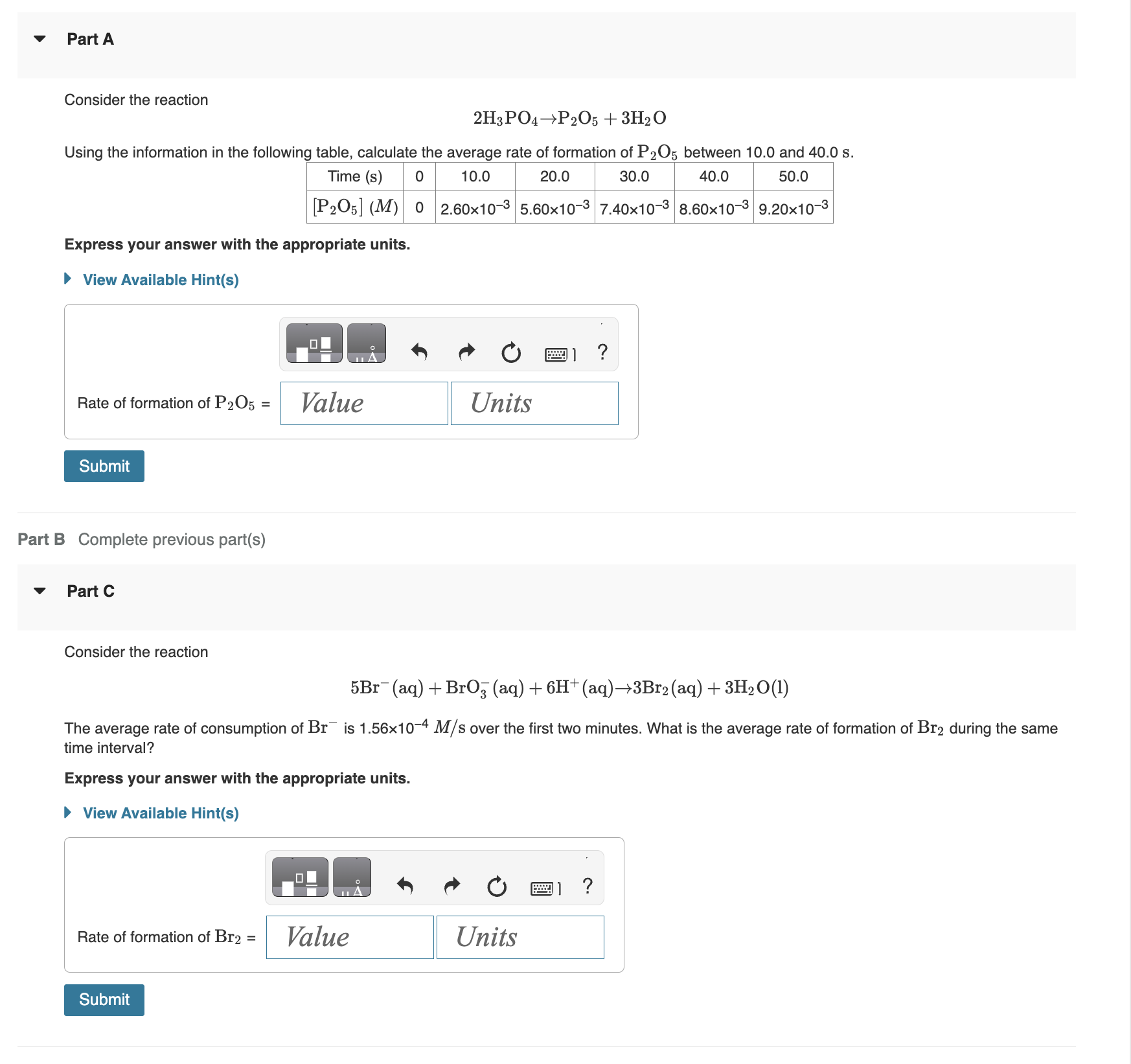 Solved Part AConsider the reaction2H3PO4→P2O5+3H2OUsing the | Chegg.com