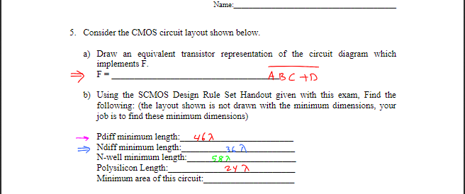 Name 5. Consider the CMOS circuit layout shown below. | Chegg.com