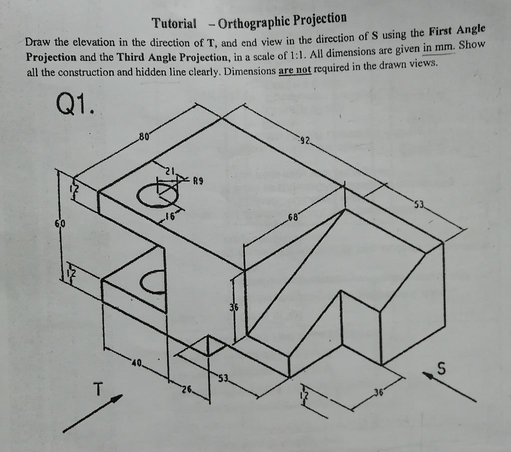 Solved Tutorial - Orthographic Projection Draw the elevation | Chegg.com