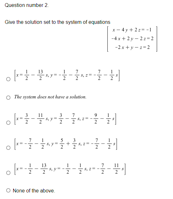 Solved Give the solution set to the system of equations | Chegg.com
