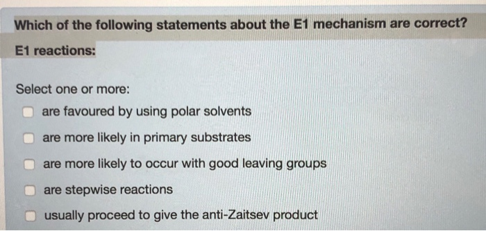 Solved Which of the following statements about the SN1 | Chegg.com