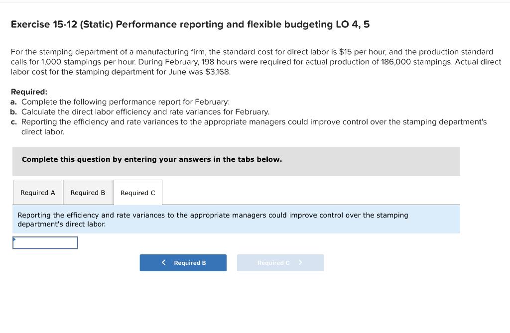 Solved Exercise 15−12 (Static) Performance reporting and | Chegg.com