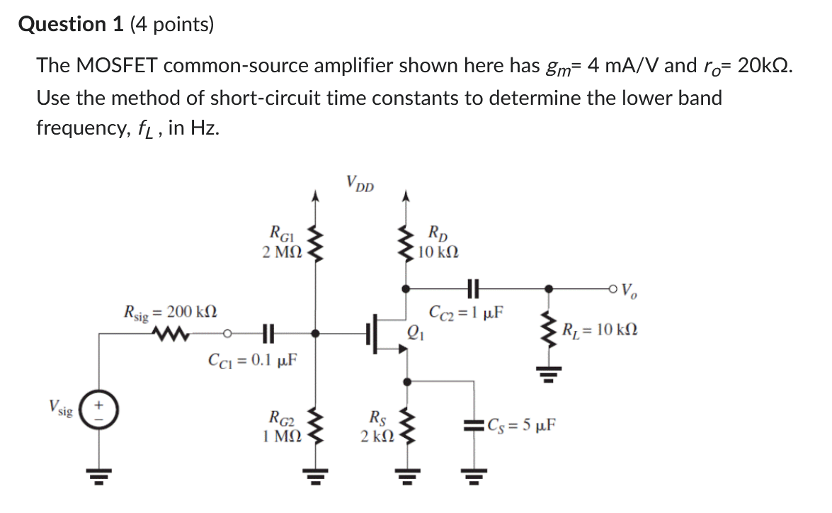 Solved The MOSFET common-source amplifier shown here has | Chegg.com