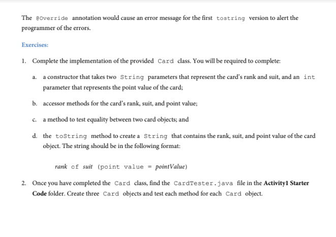 Solved Activity 1: Design and Create a Card Class | Chegg.com