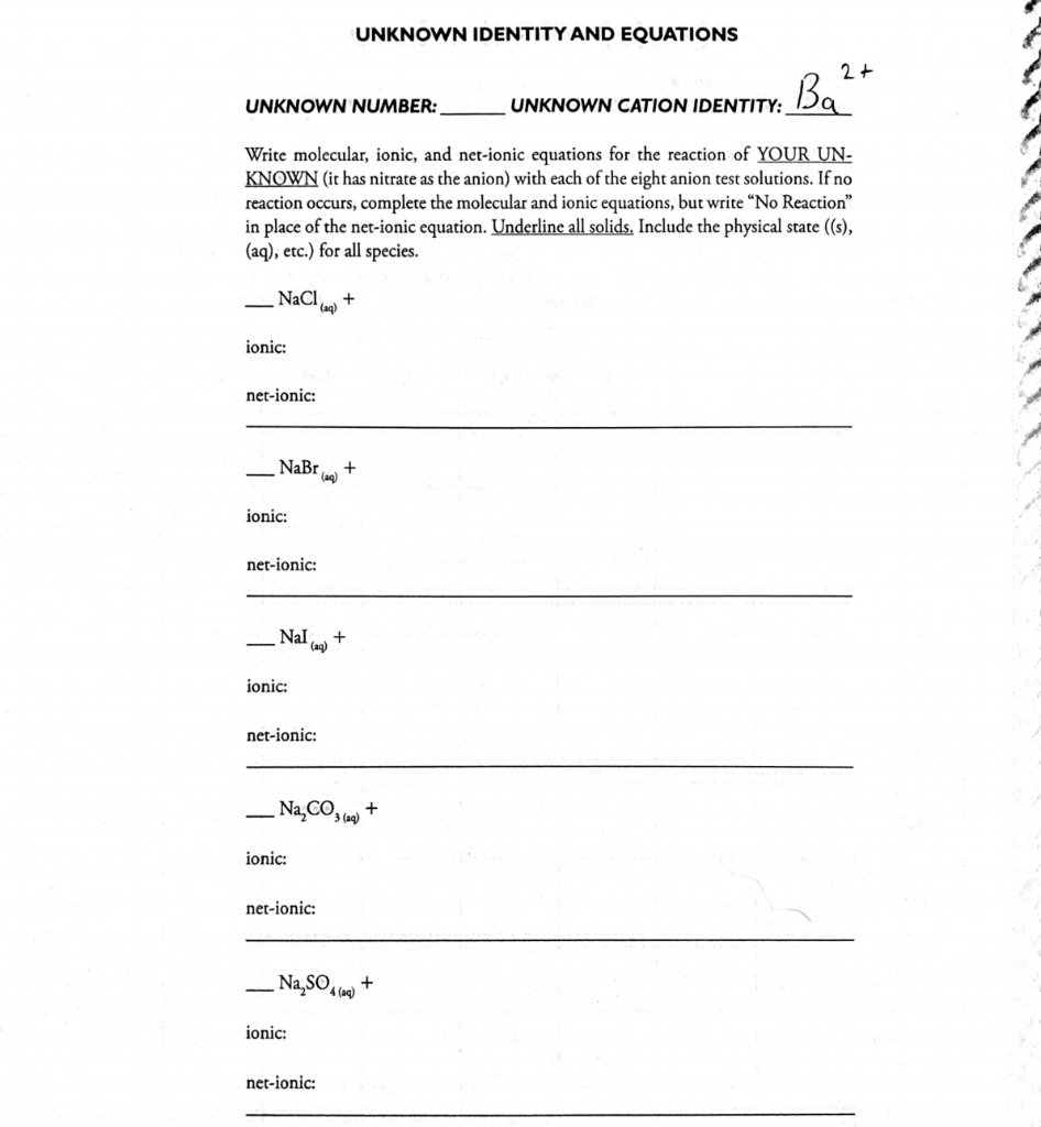 Solved UNKNOWN IDENTITY AND EQUATIONS 2+ Ba UNKNOWN NUMBER: | Chegg.com
