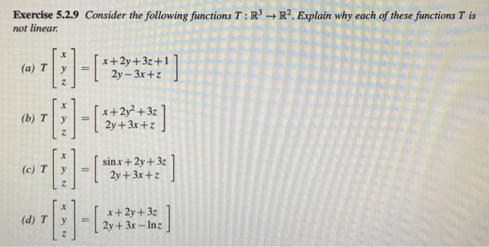 Solved Exercise 5.2.9 Consider the following functions T : | Chegg.com