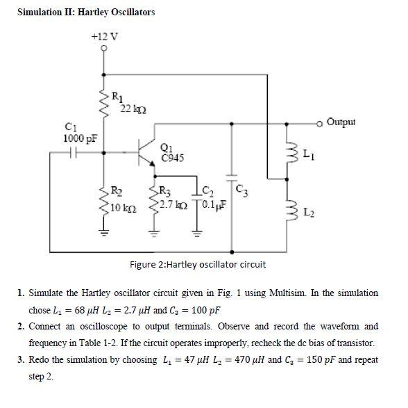Solved Simulation II: Hartley Oscillators +12 V R1 22 122 | Chegg.com