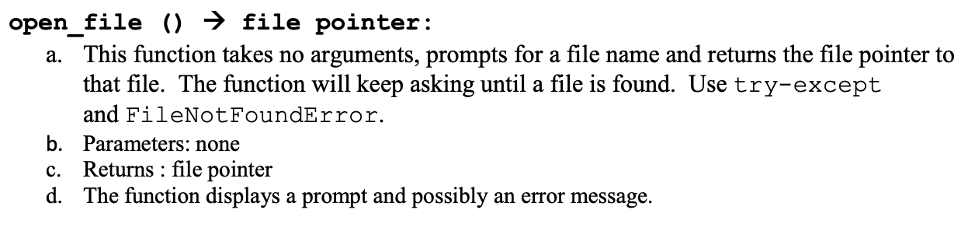 Solved open_file() → file pointer: a. This function takes no | Chegg.com