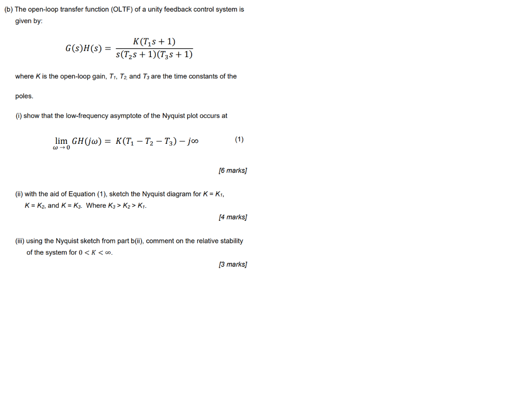 Solved B The Open Loop Transfer Function Oltf Of A Unity 3462