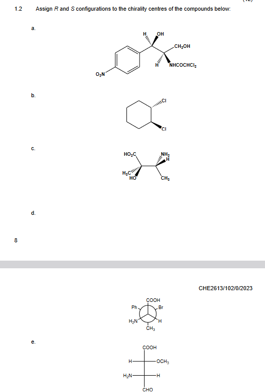 Solved 1.2 Assign R and S configurations to the chirality | Chegg.com