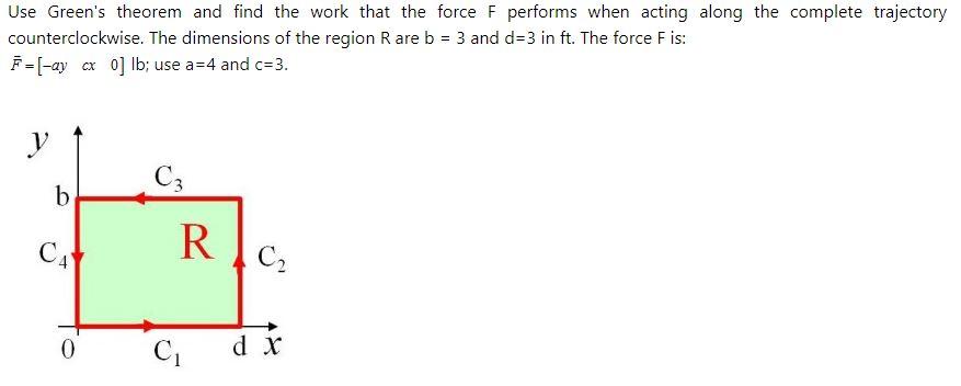 Solved Use Green's theorem and find the work that the force | Chegg.com