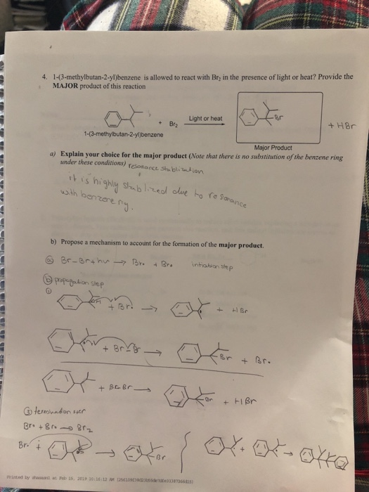 Solved 4. 1-(3-methylbutan-2-yl)benzene is allowed to react | Chegg.com