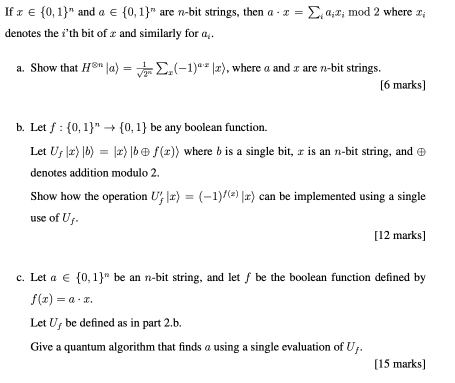 Solved If x € {0, 1}” and a € {0, 1}" are n-bit strings, | Chegg.com