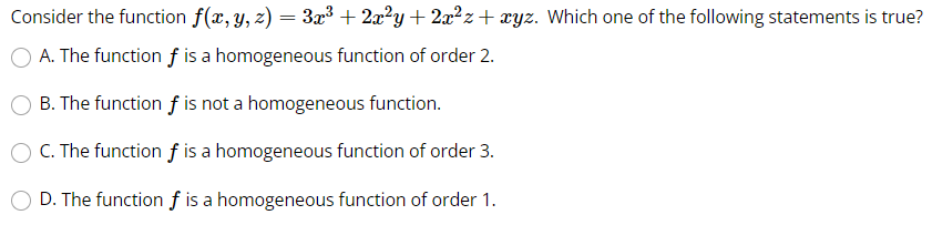 Solved = Consider the function f(x, y, z) = 3r3 + 2x^y + | Chegg.com