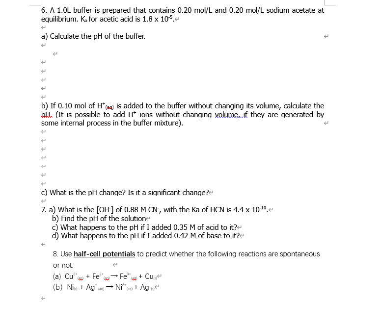 Solved 6. A 1.0L buffer is prepared that contains 0.20 mol/L | Chegg.com