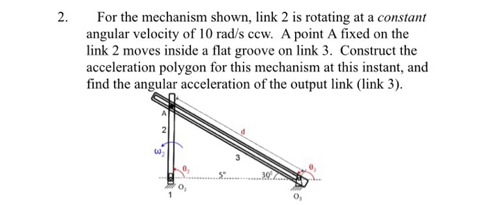 Solved 2. For the mechanism shown, link 2 is rotating at a | Chegg.com