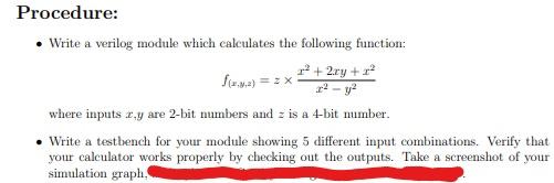 Solved Procedure: Write a verilog module which calculates | Chegg.com