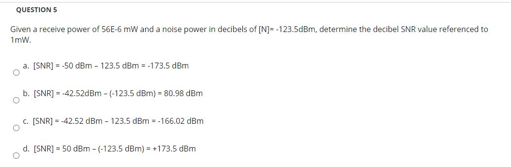 Solved QUESTION 4 Determine the decibel values of thermal | Chegg.com