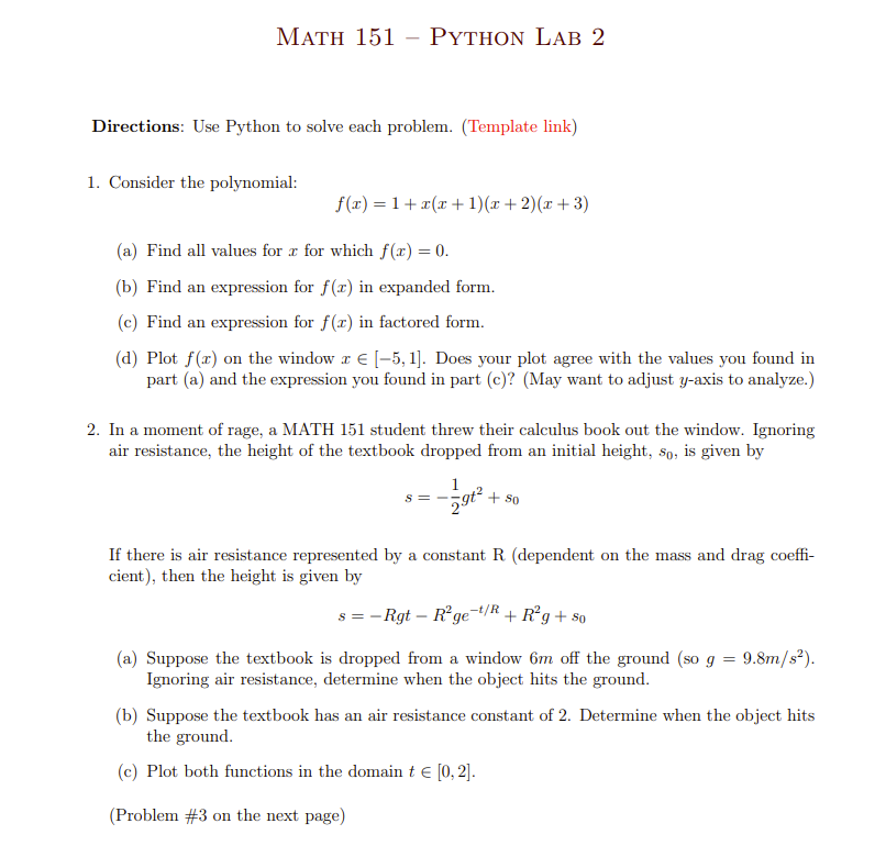 Solved Directions: Use Python to solve each problem. | Chegg.com