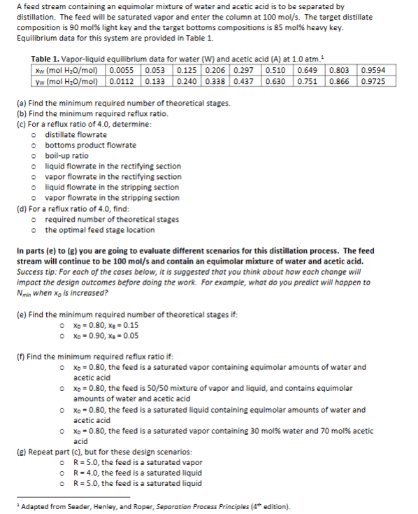 A feed stream containing an equimolar mixture of | Chegg.com