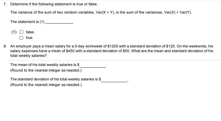 Solved 7. Determine if the following statement is true or | Chegg.com
