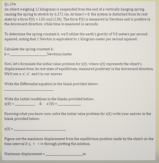 Solved Q1.194 An object weighing 12 kilograms is suspended | Chegg.com