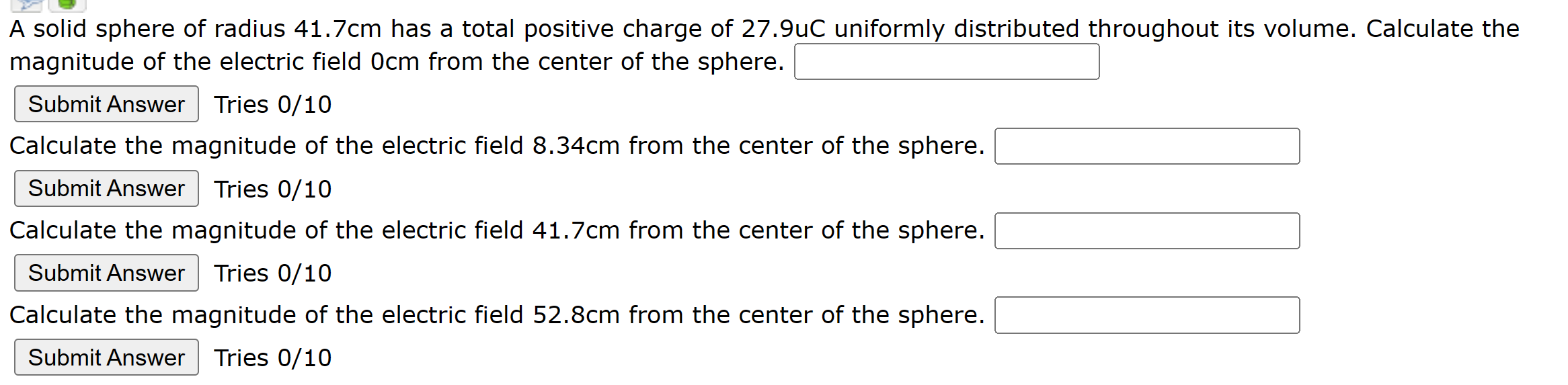 Solved A solid sphere of radius 41.7cm ﻿has a total positive | Chegg.com